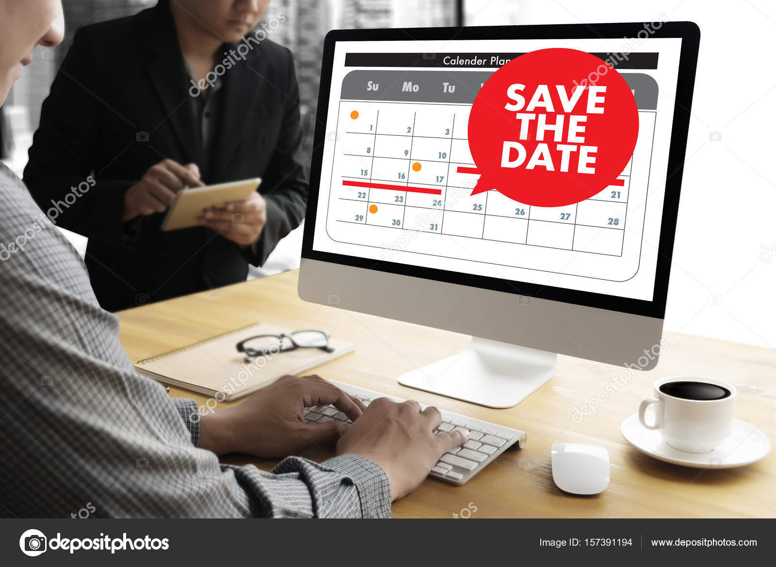 SAVE THE DATE message on a calendar — Stock Photo © duiwoy #157391194