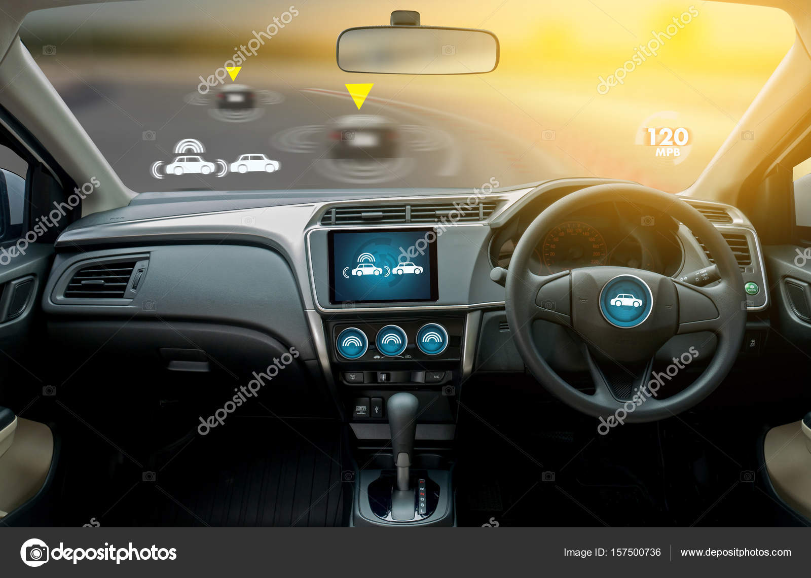 Autonomous driving car and digital speedometer technology image — Stock ...