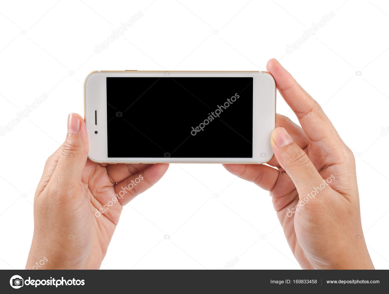 Hand using phone isolated on white. — Stock Photo © gamjai #169833458