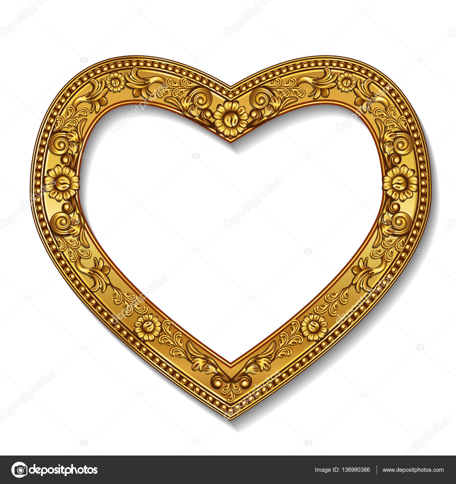 Frame in the shape of heart gold color with shadow Stock Vector Image ...