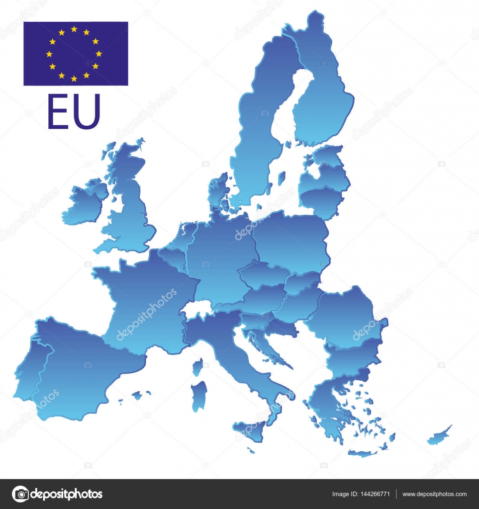 Simple all european union countries in one blue map with borders eps10 ...