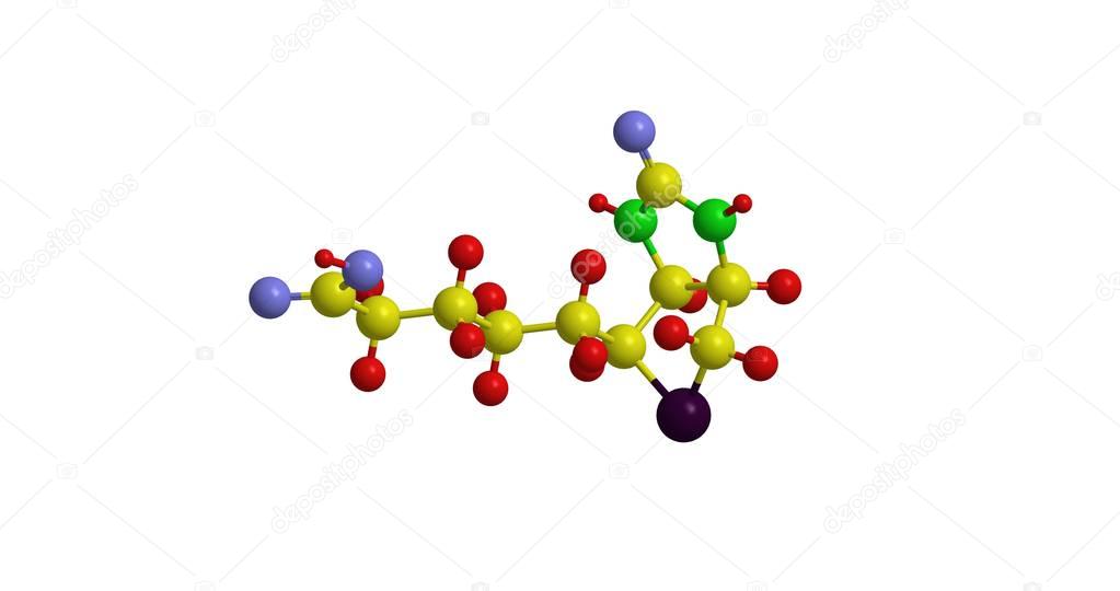 Estructura molecular de la biotina (vitamina B7), representación 3D 2022