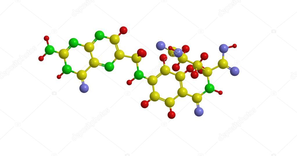 Estructura molecular del ácido fólico (vitamina B9), representación 3D 2024