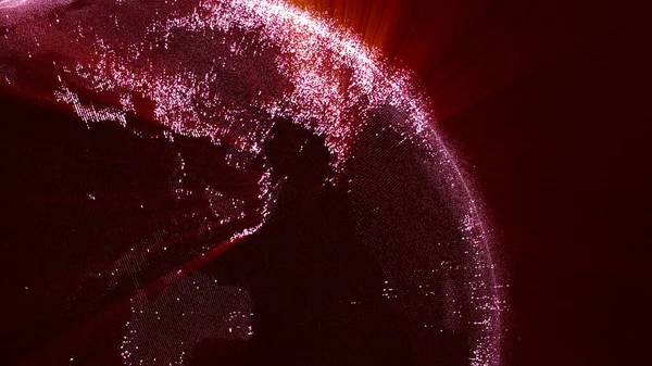 3D Rendering, Particle red global world spin in dark background - Stock ...