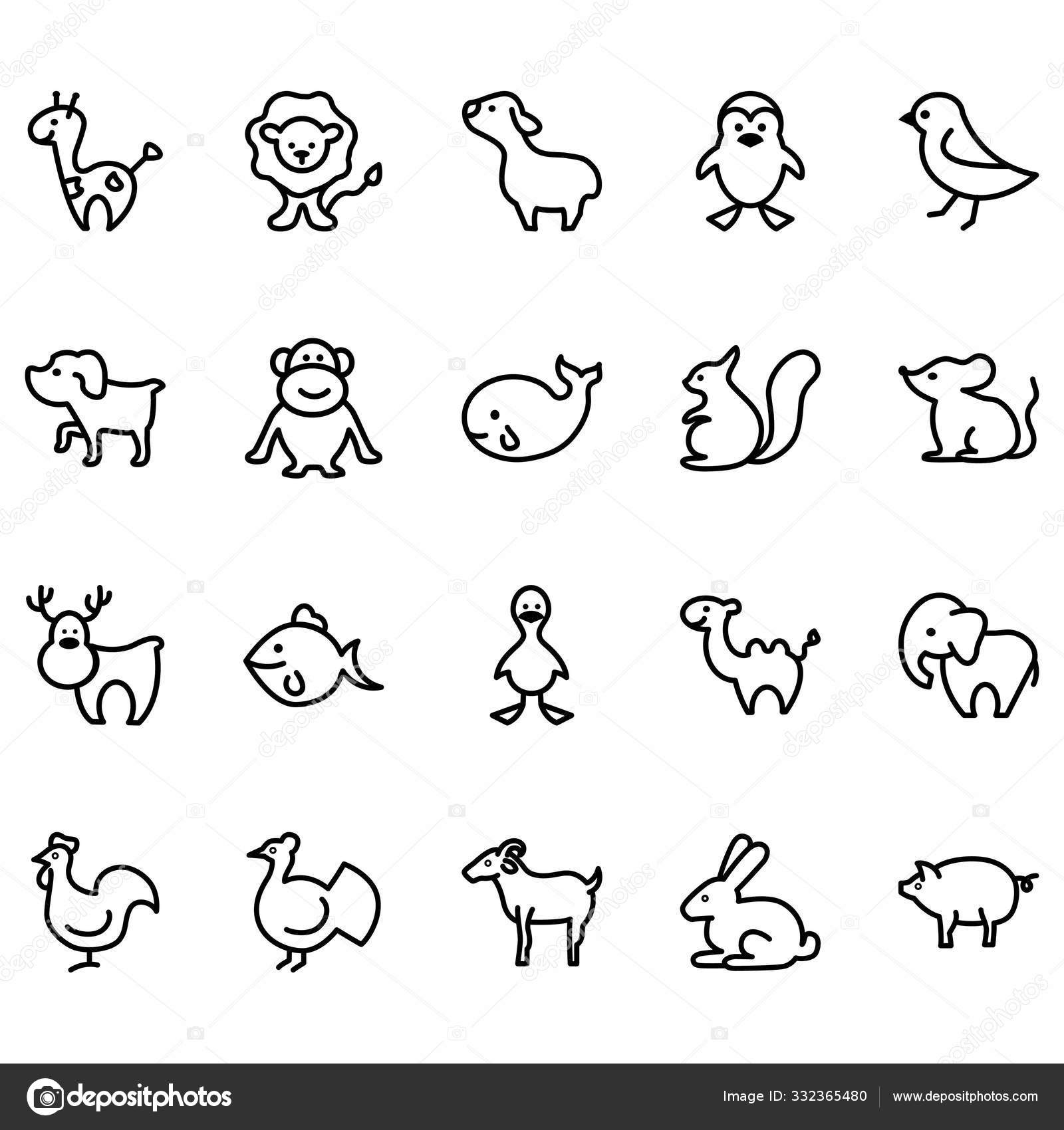 Set Animals Related Vector Lines Icons Contains Icons Chickens Rabbits ...