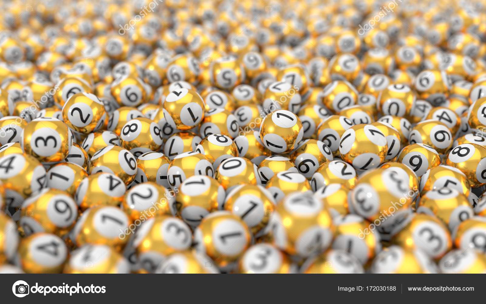 Golden lottery balls stack background. 3d illustration — Stock Photo ...