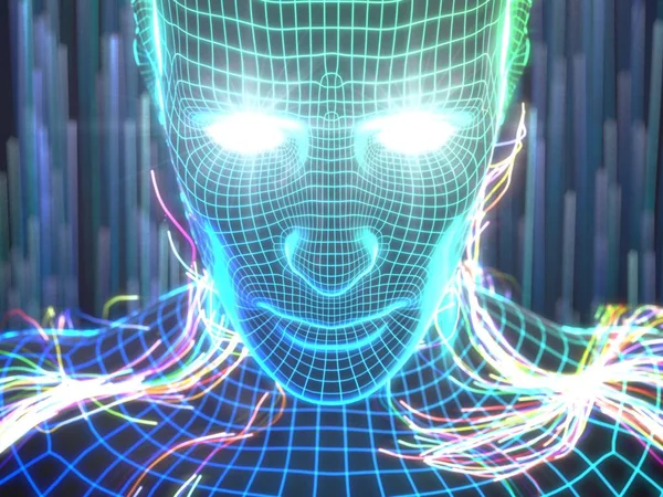 artificial intelligence concept with virtual human avatar.3d ...