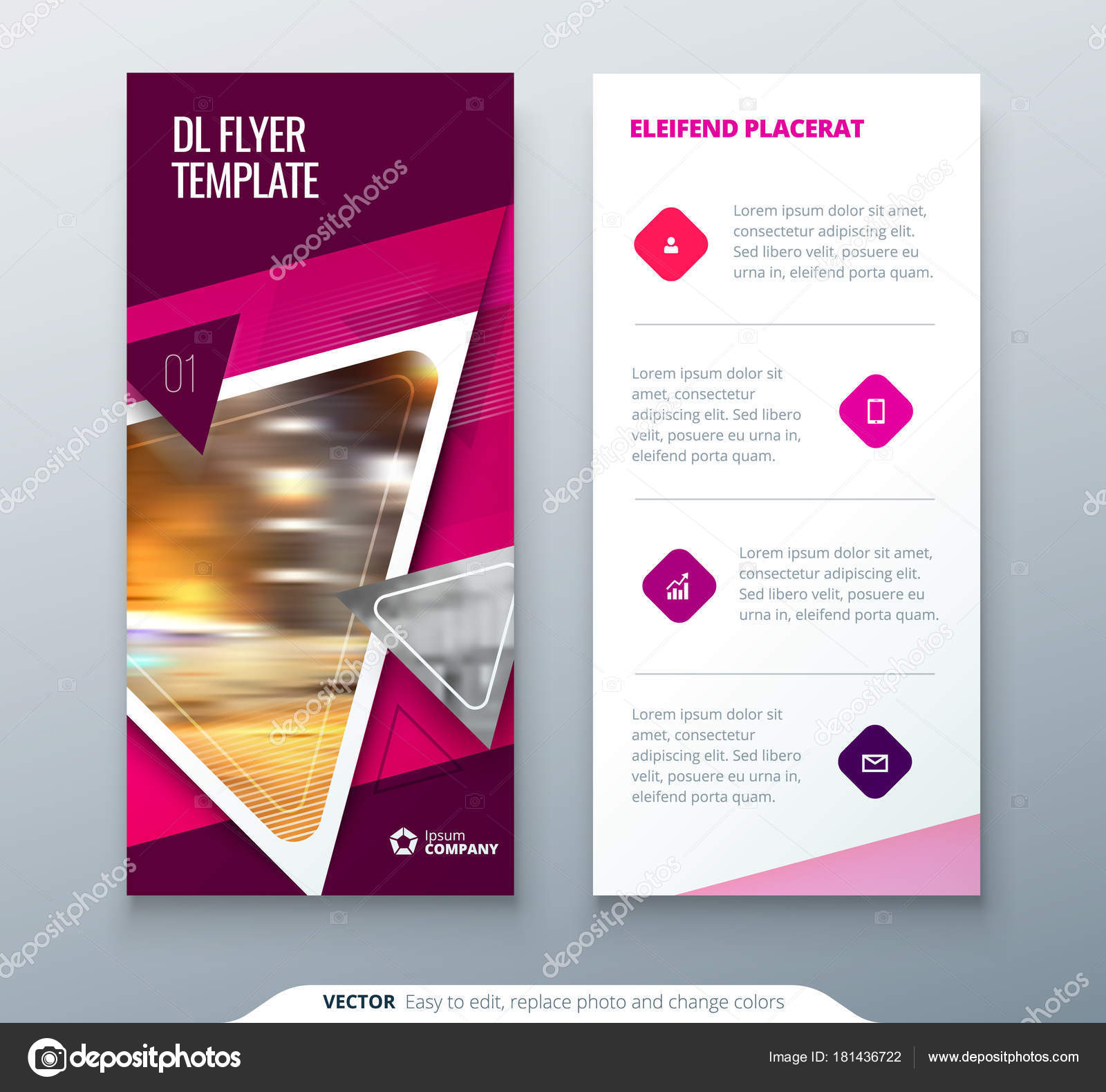 Diseño Flyer Plantilla Rosa Banner Volante Disposición Con Foto ...