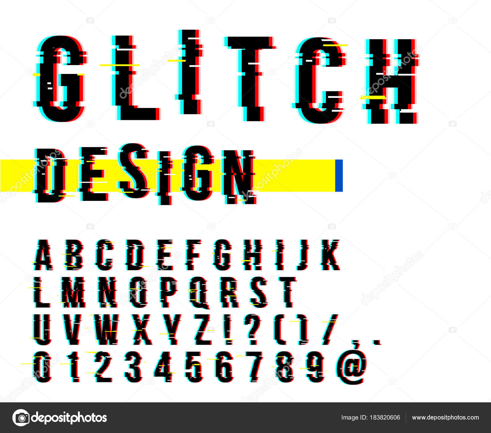 Letters Numbers Symbols Distorted Glitch Font Design Stock Vector by ...