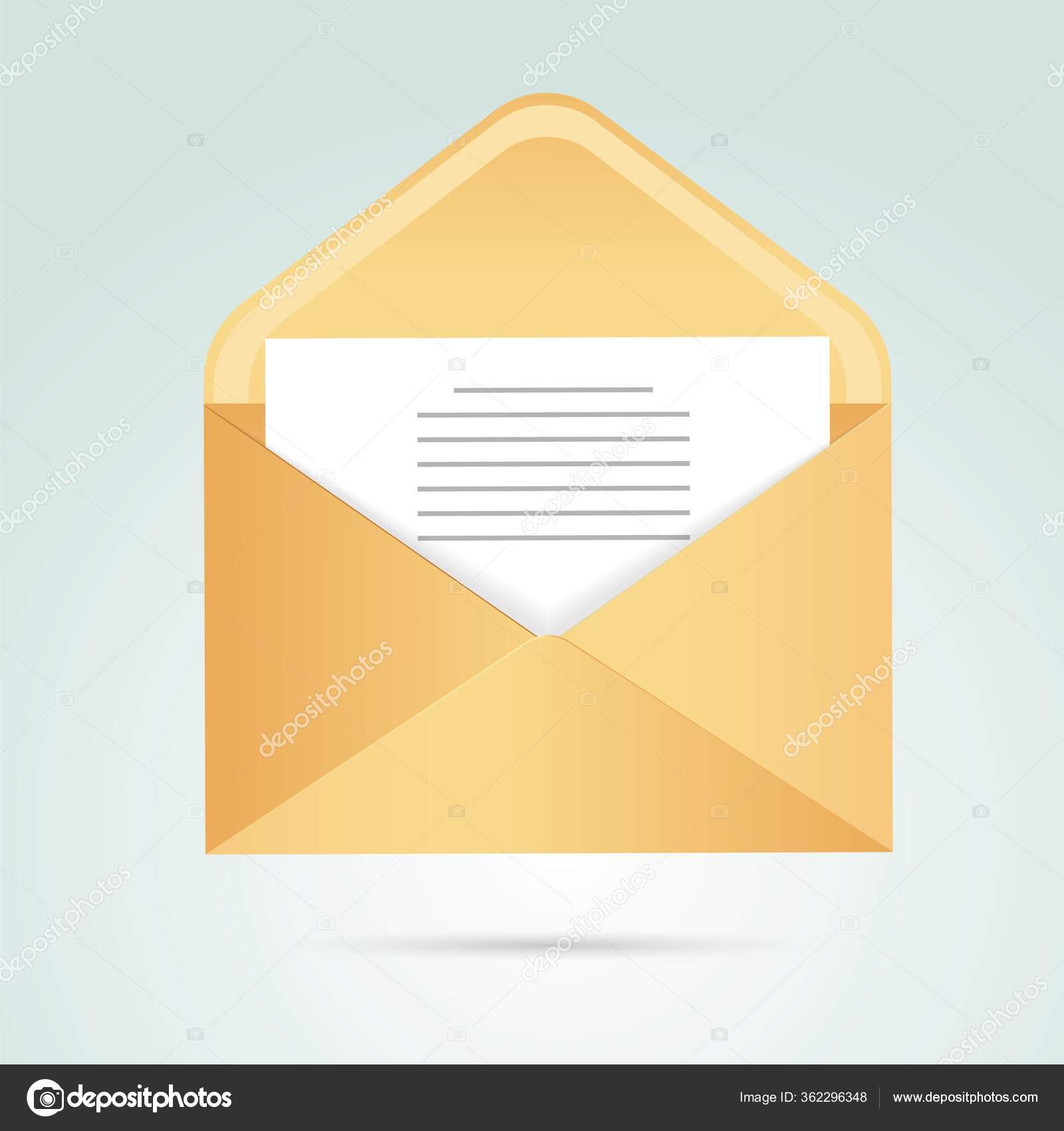 Vector Envelope Yellow Opened Envelope Isolated Background Realistic ...