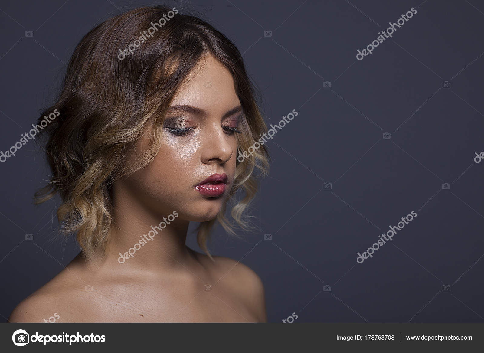 Girl model pose with cute smile and blond hair Stock Photo by ...