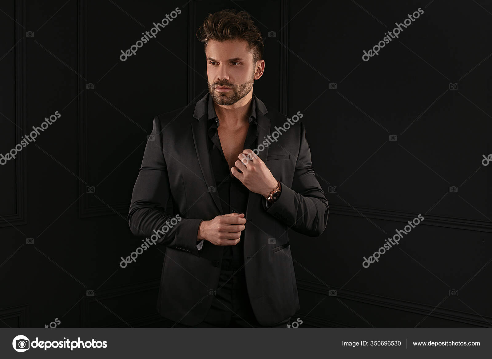 Portrait Handsome Man Elegant Suit Posing Men's Beauty Fashion Stock ...