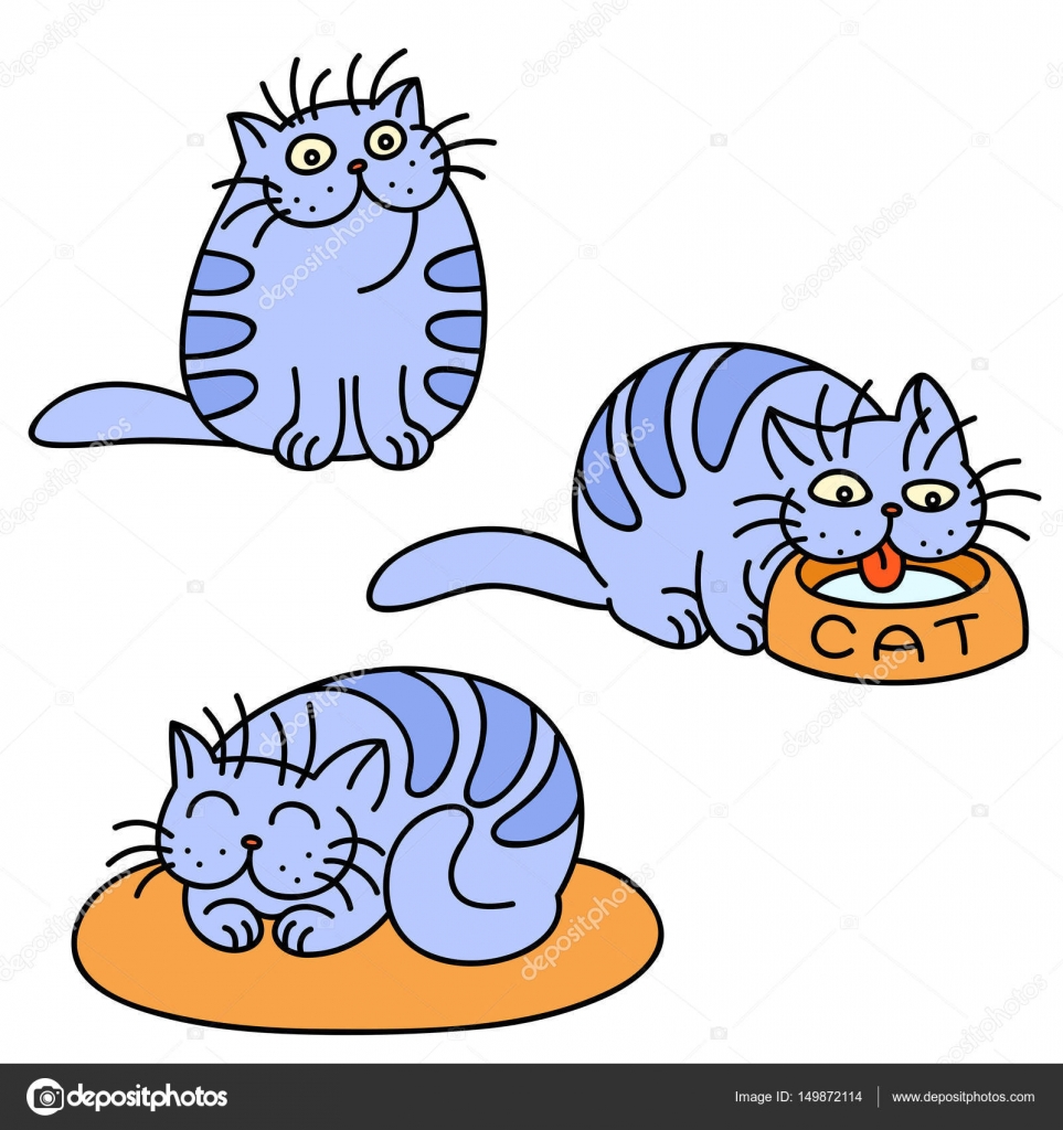 Blue Cats Emoticons Set. Ilustração Vectorial Isolada . Vetor de stock ...