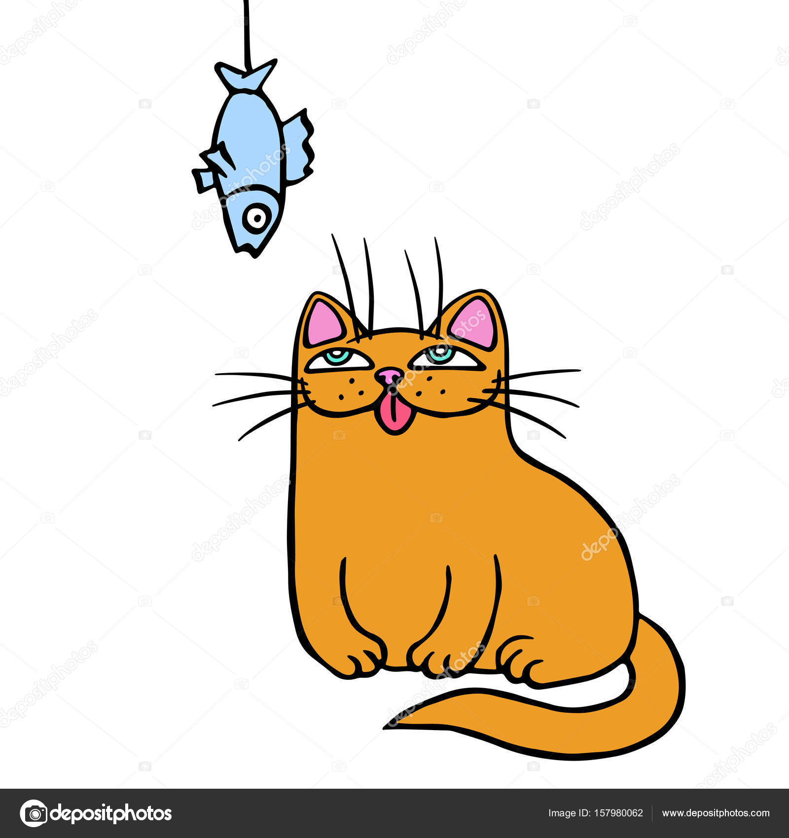 Cat Eating Fish Drawing