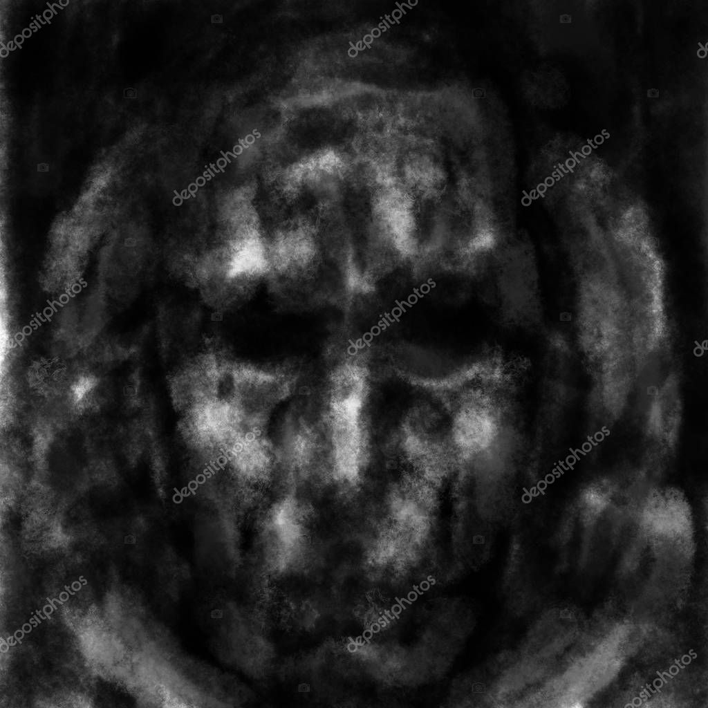 Cara de astronauta muerto sin ojos. Ilustración en blanco y negro en ...