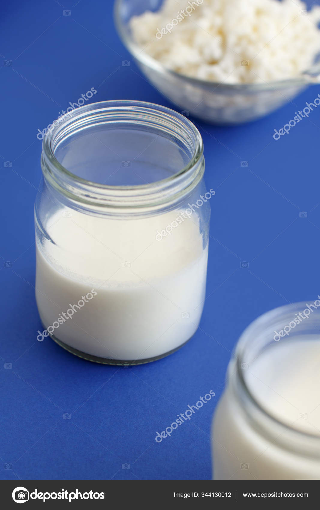 Fermented drink kefir in small bottles and kefir grains — Stock Photo ...