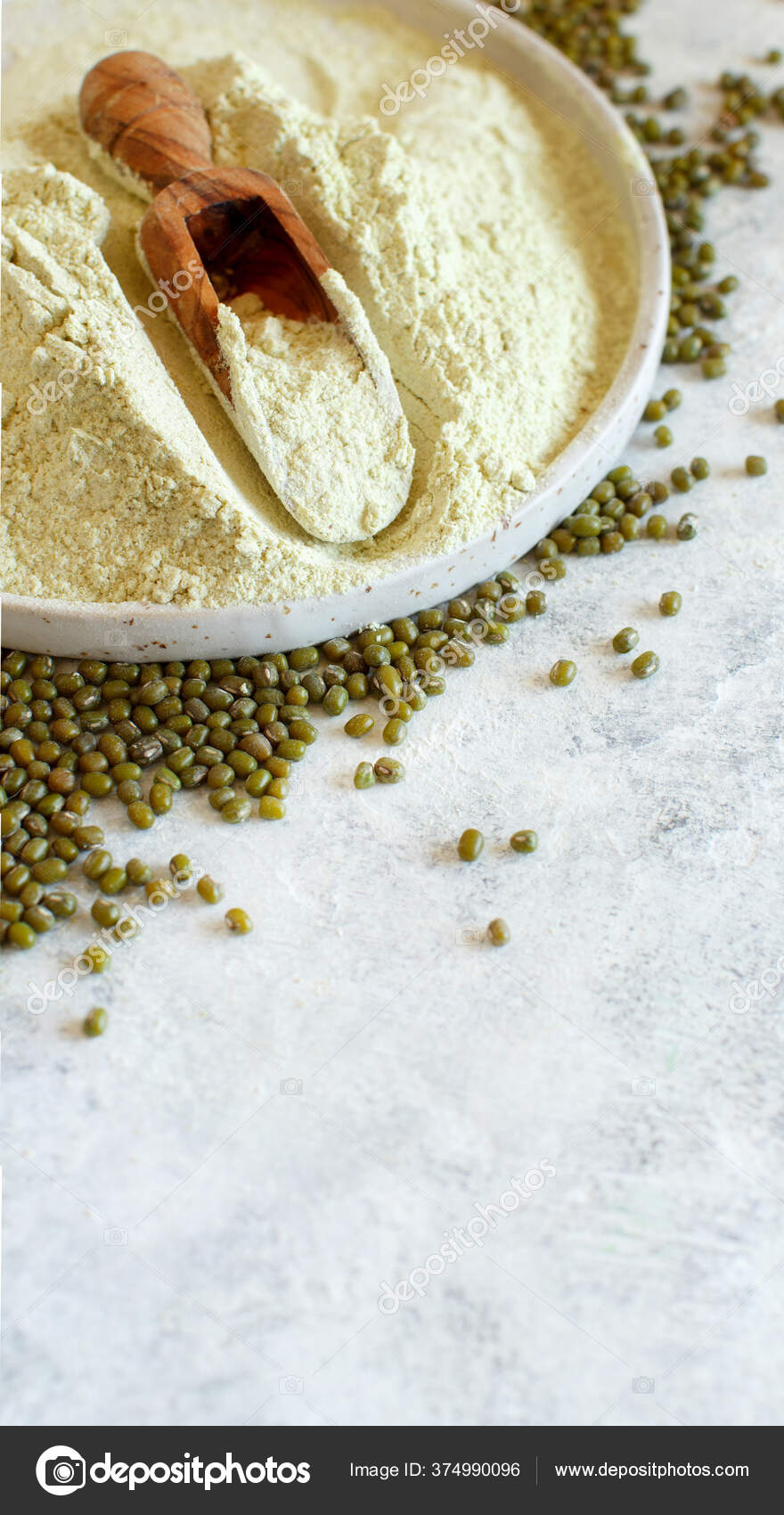 Mung Beans Flour Grain Plate Wooden Spoon Copy Space Close Stock Photo ...