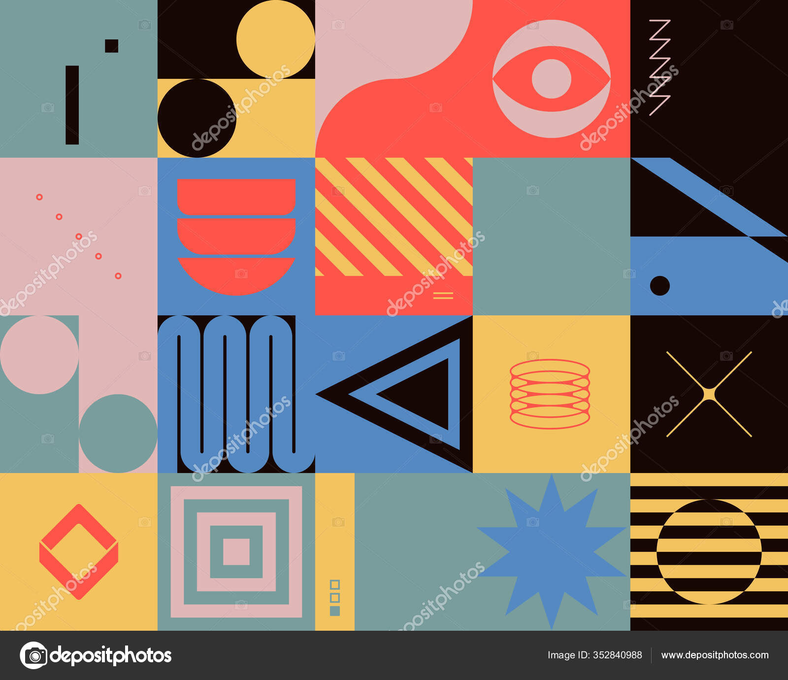 Retro Future Inspired Artwork Vector Abstract Symbols Bright Neon ...