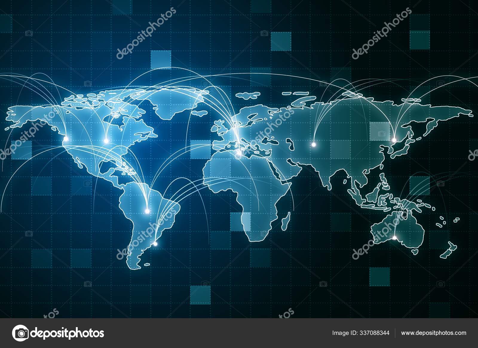 Digital world map with connections. Big data and technology concept. 3D ...