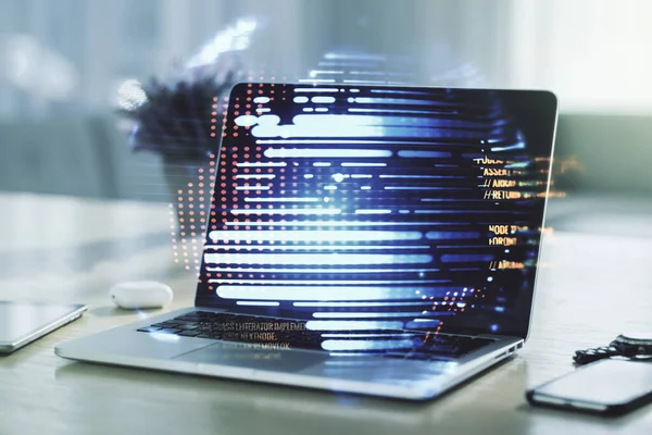 Multi exposure of abstract programming language hologram with world map ...