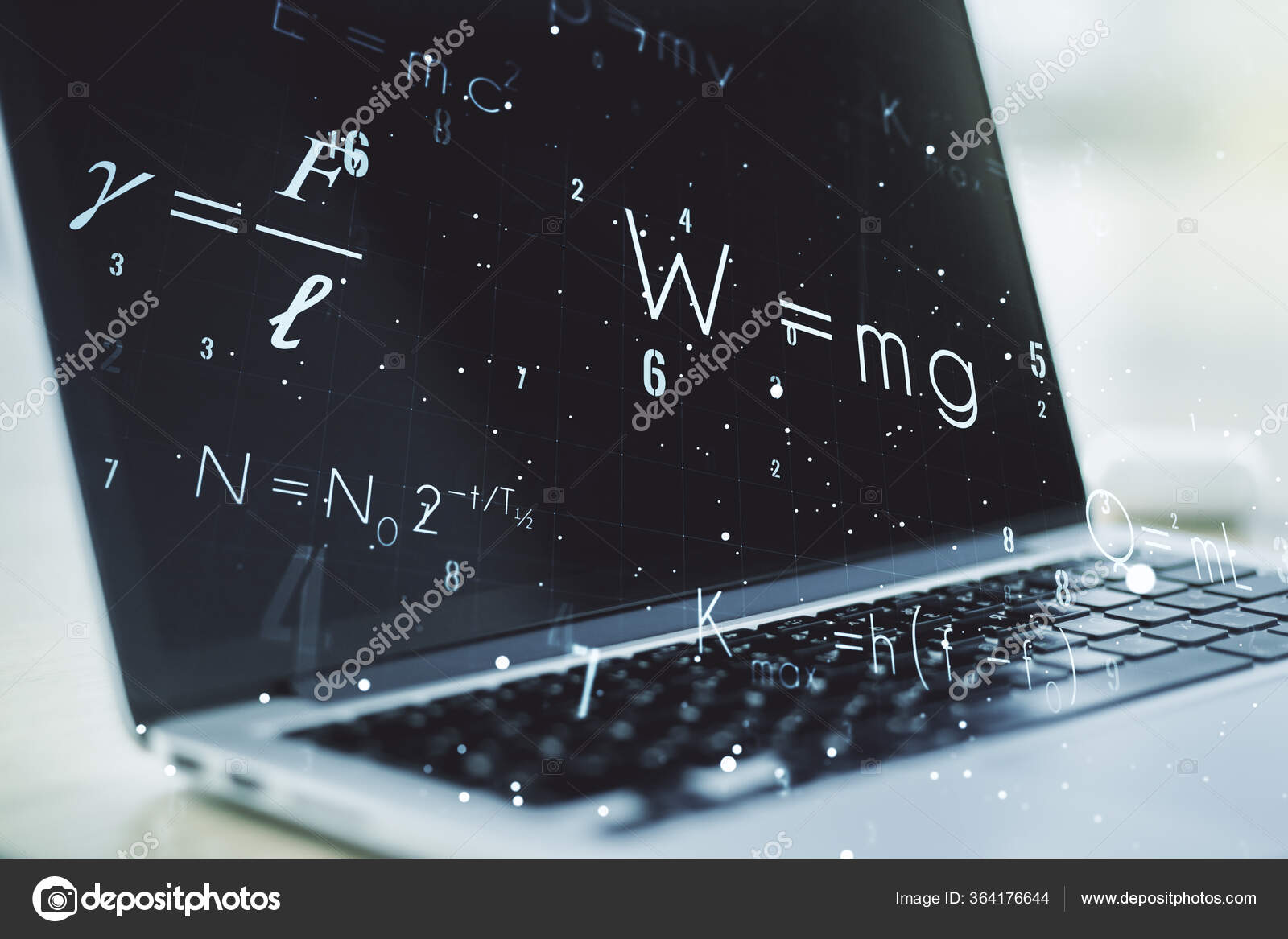 Creative scientific formula concept on modern laptop background ...