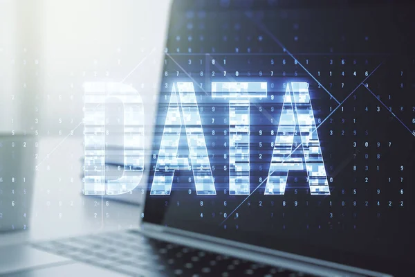 Virtual Data word sign hologram on San Francisco skyline background ...