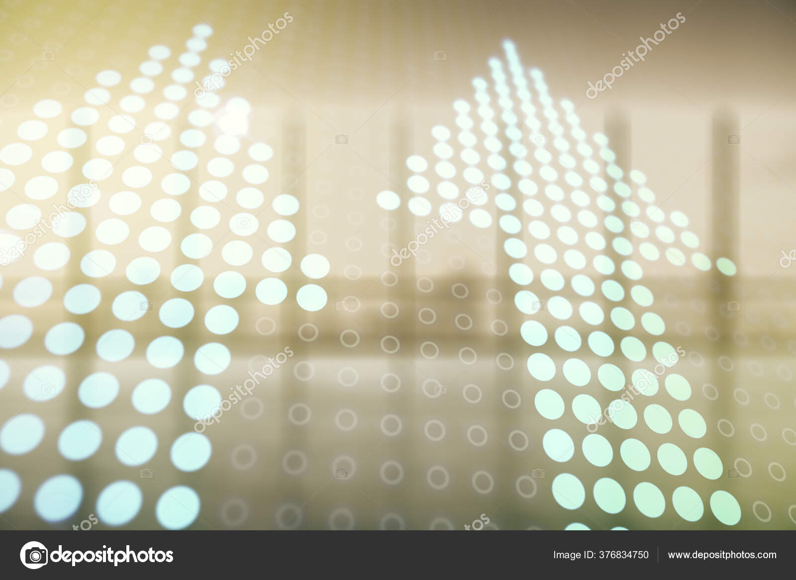 Double exposure of abstract virtual upward arrows hologram on empty ...