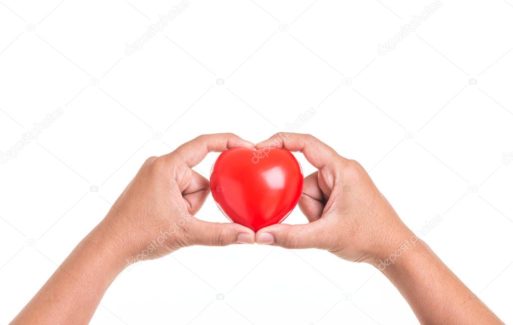 Concepto de corazón de amor: Mano de mujer sosteniendo corazón rojo ...