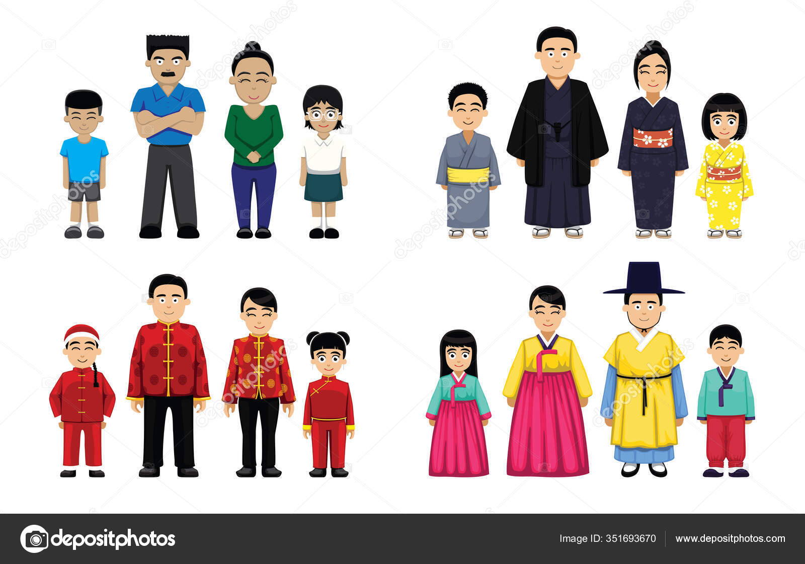 Asian Families Set Cartoon Vector Illustration Stock Vector Image by ...