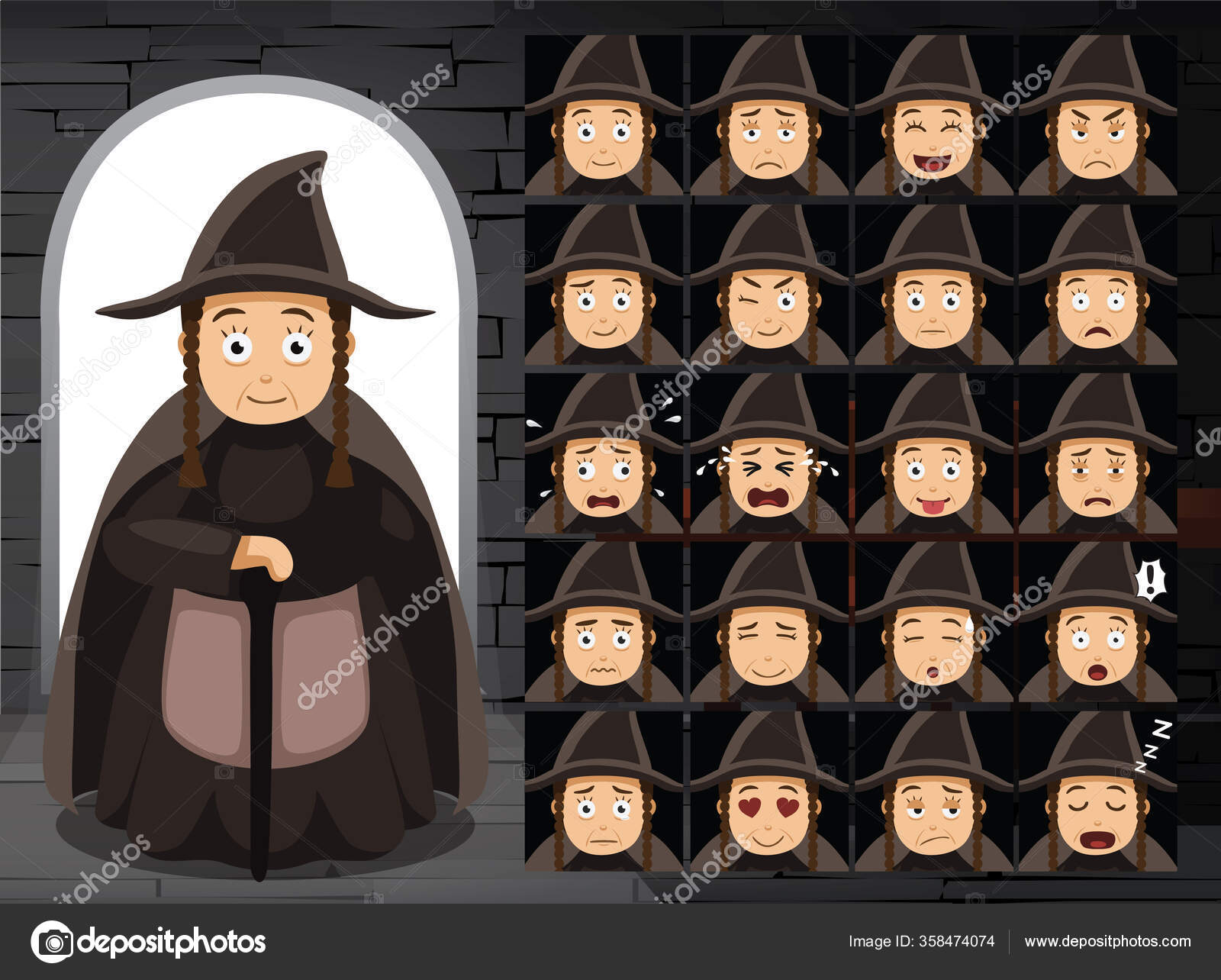Medieval Crone Cartoon Emotion Faces Vector Illustration Stock Vector ...