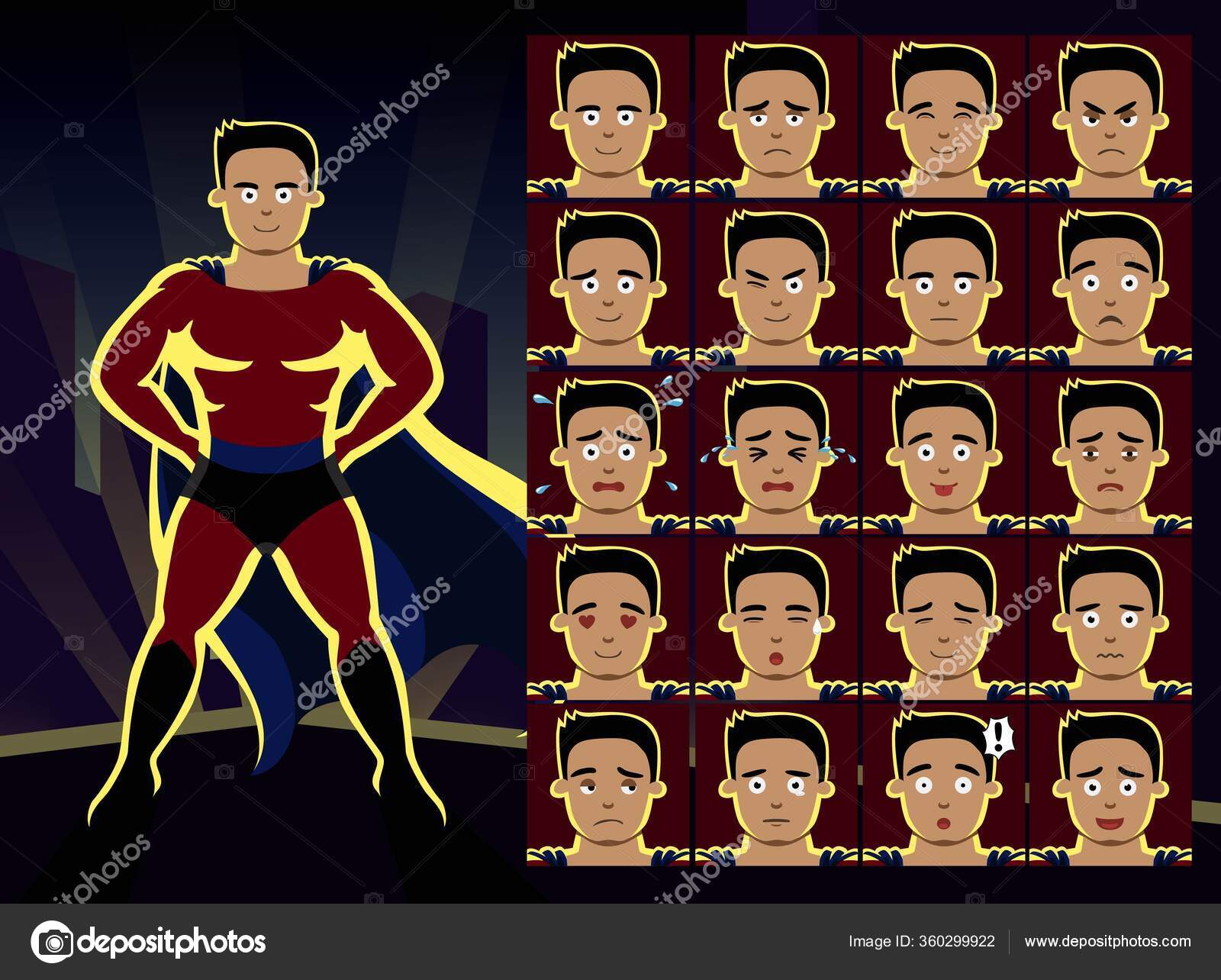 Superhero Man Cartoon Emotion Faces Vector Illustration Stock Vector by ...