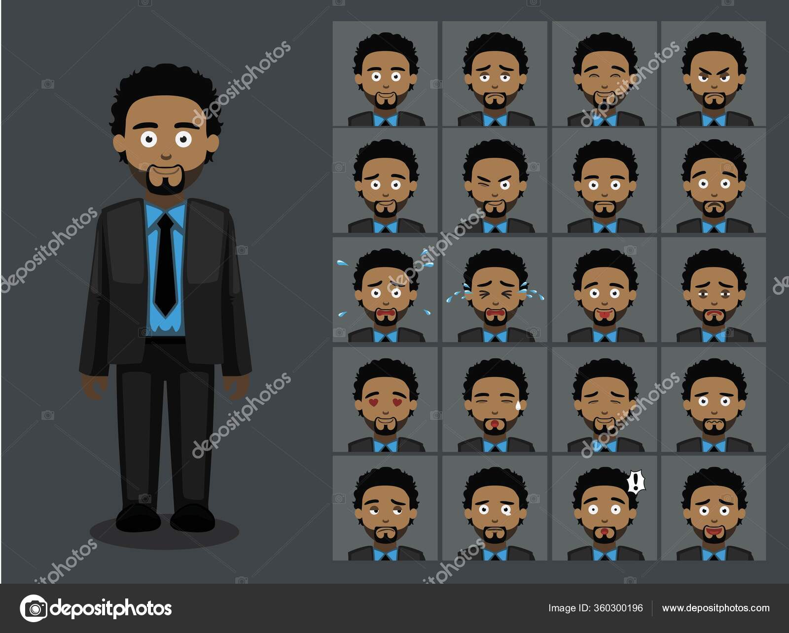 Hombre Negro Negocios Dibujos Animados Emoción Caras Vector Ilustración ...