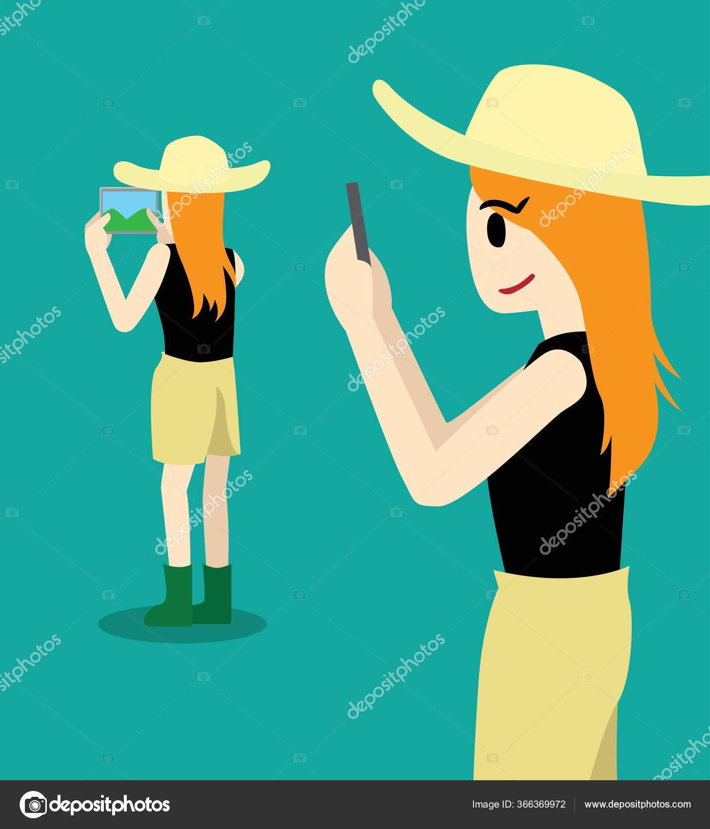 People Gadget Set Woman Take Photo Cartoon Vector Illustration Stock ...