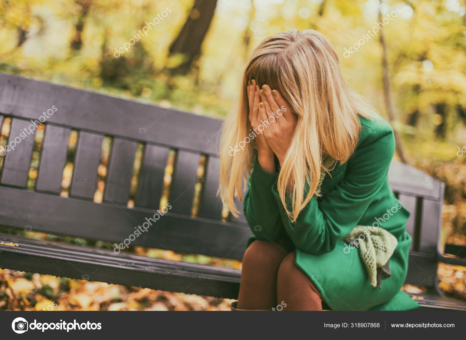 Sad Woman Sitting Bench Park Royalty Free Photo, Stock Image by ...