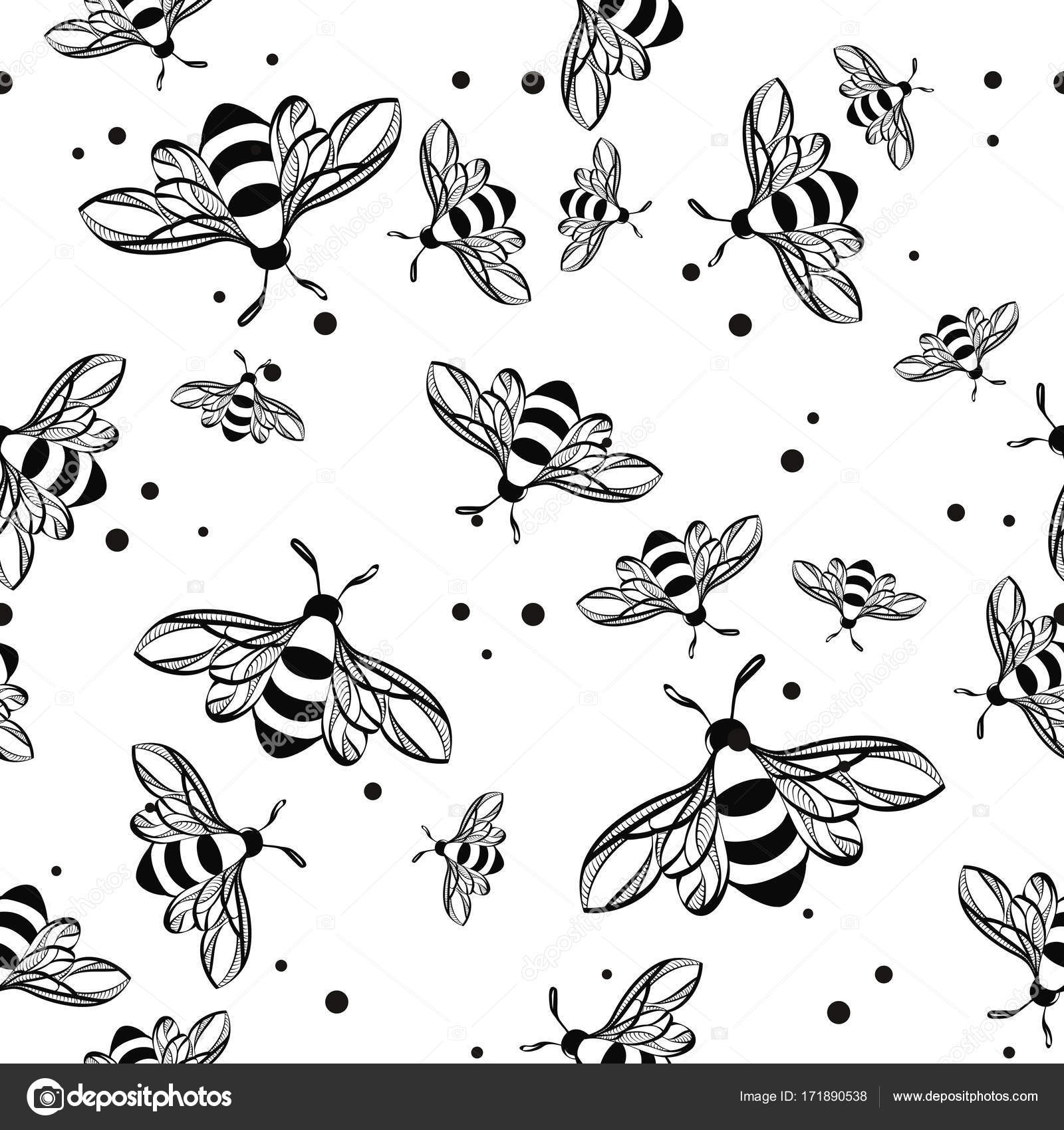 Seamless Pattern Bees White Background Vector Illustration Stock Vector ...