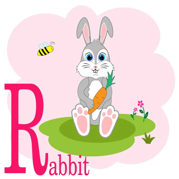 Cute Zoo alphabet R with cartoon rabbit, kid farmer animal vector funny ...