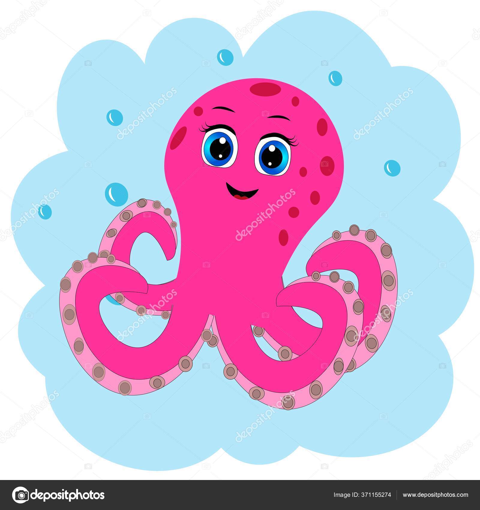 Pink Octopus Cartoon Character Cute Octopus Illustration Sea Life Stock ...