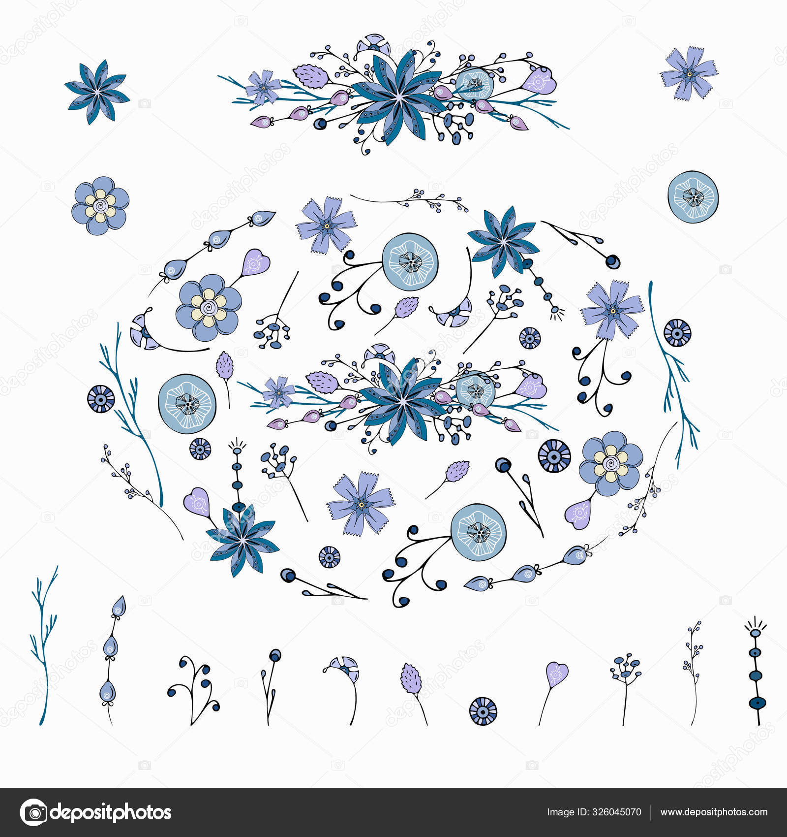 Winter Flowers Floral Tangle Collection Stock Vector by ©No44ka 326045070