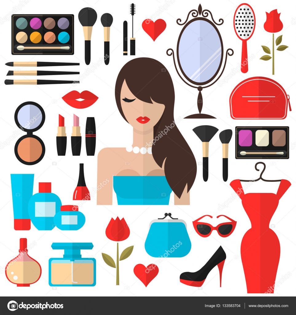 Beauty, Cosmetic and Makeup Vector flat Icons Set . — Stock Vector ...
