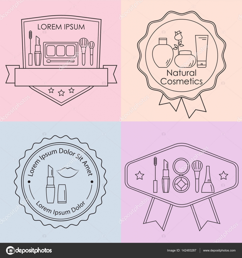 Set of cosmetic and makeup labels, badges, logos and design elements ...
