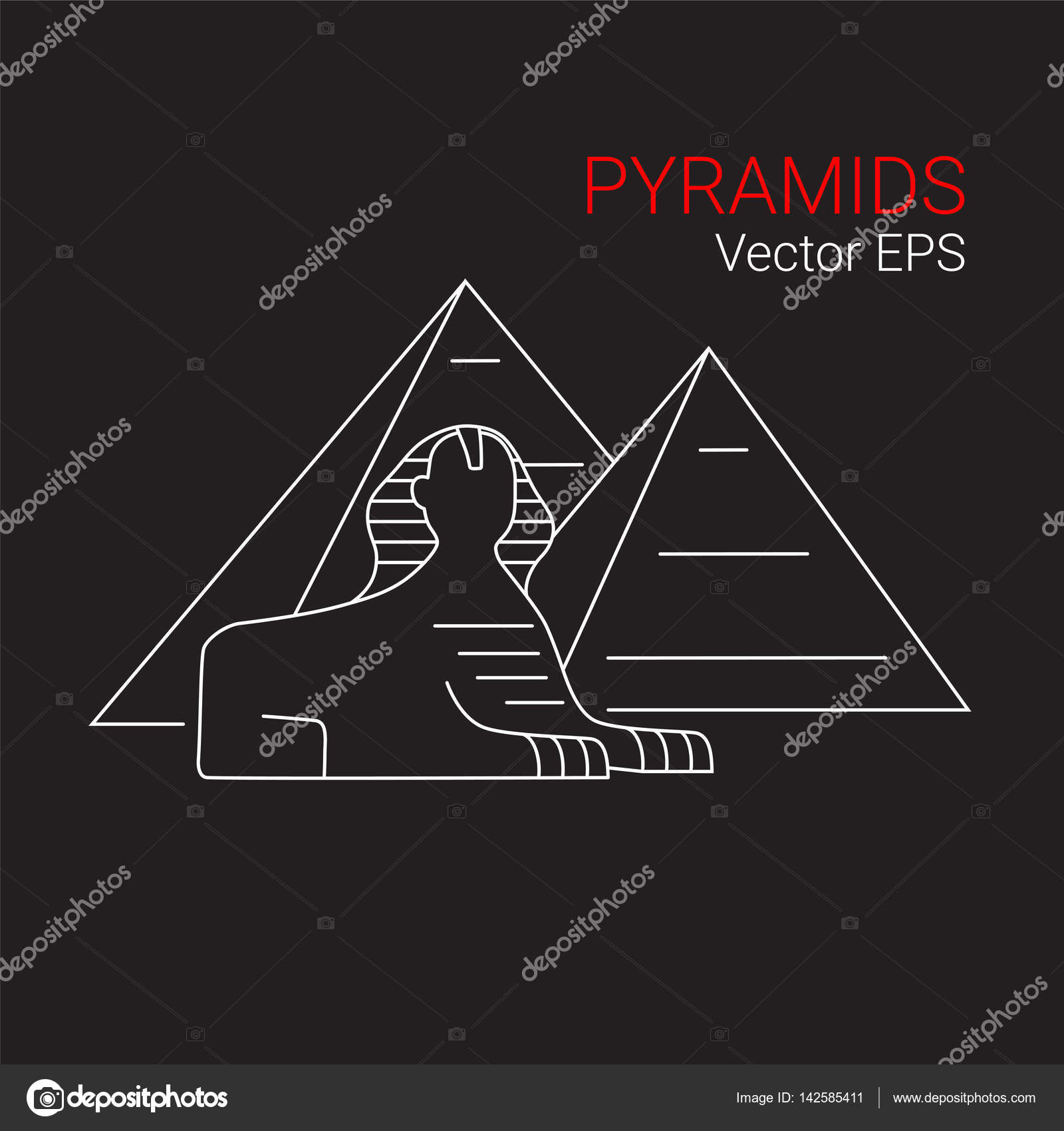 PrintSphinx and Pyramid, Egypt. Vector line icon isolated. Stock Vector ...