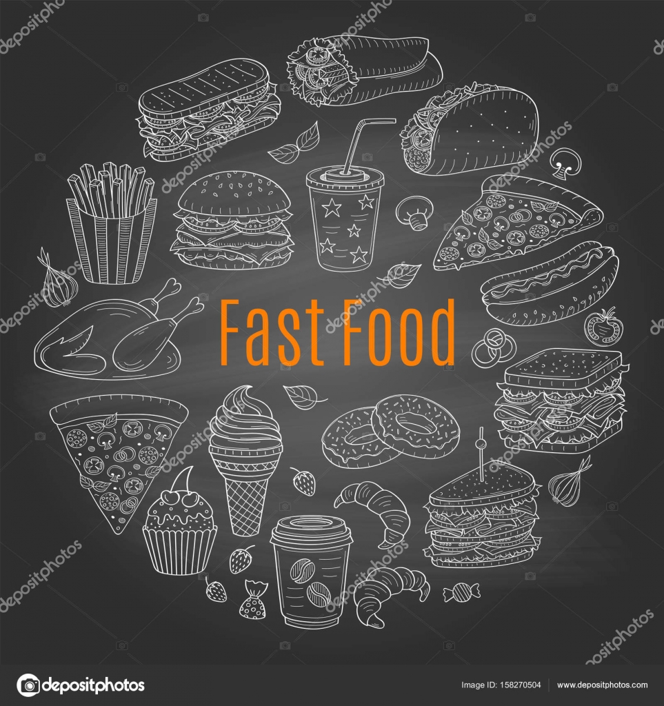 Vector sketch illustration of fast food circular shaped Stock Vector ...