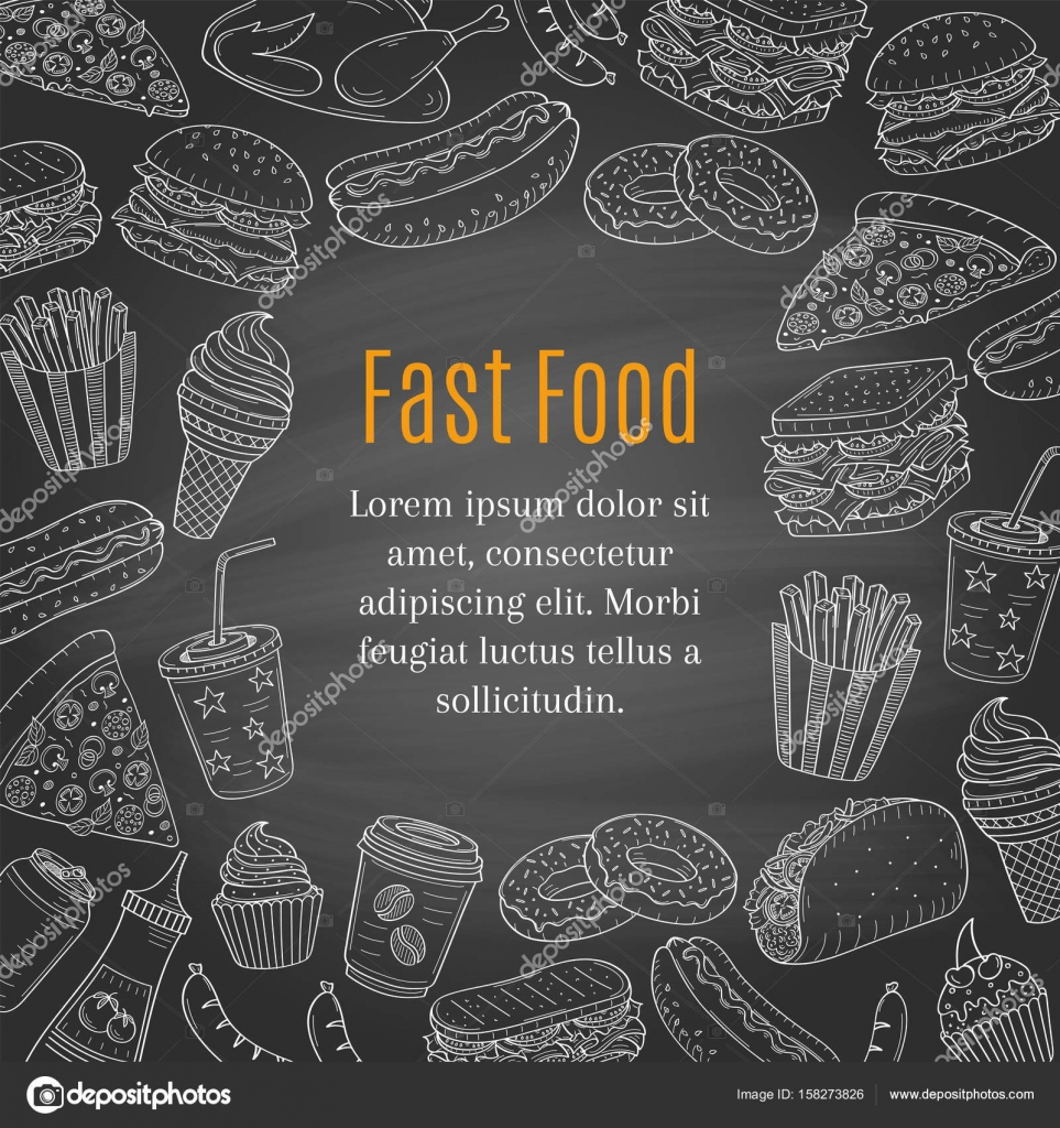 Fast food hand drawn vector chalkboard background Stock Vector Image by ...
