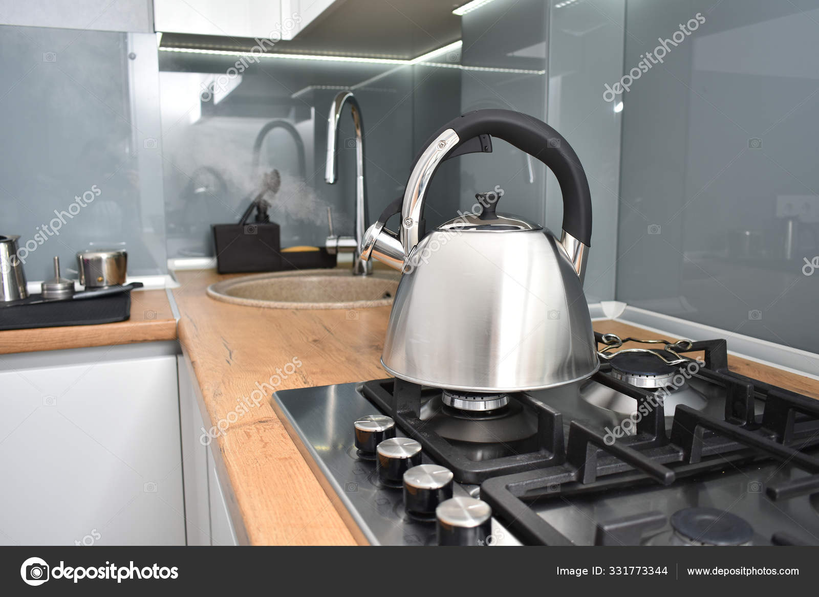 Boiling Kettle In Kitchen