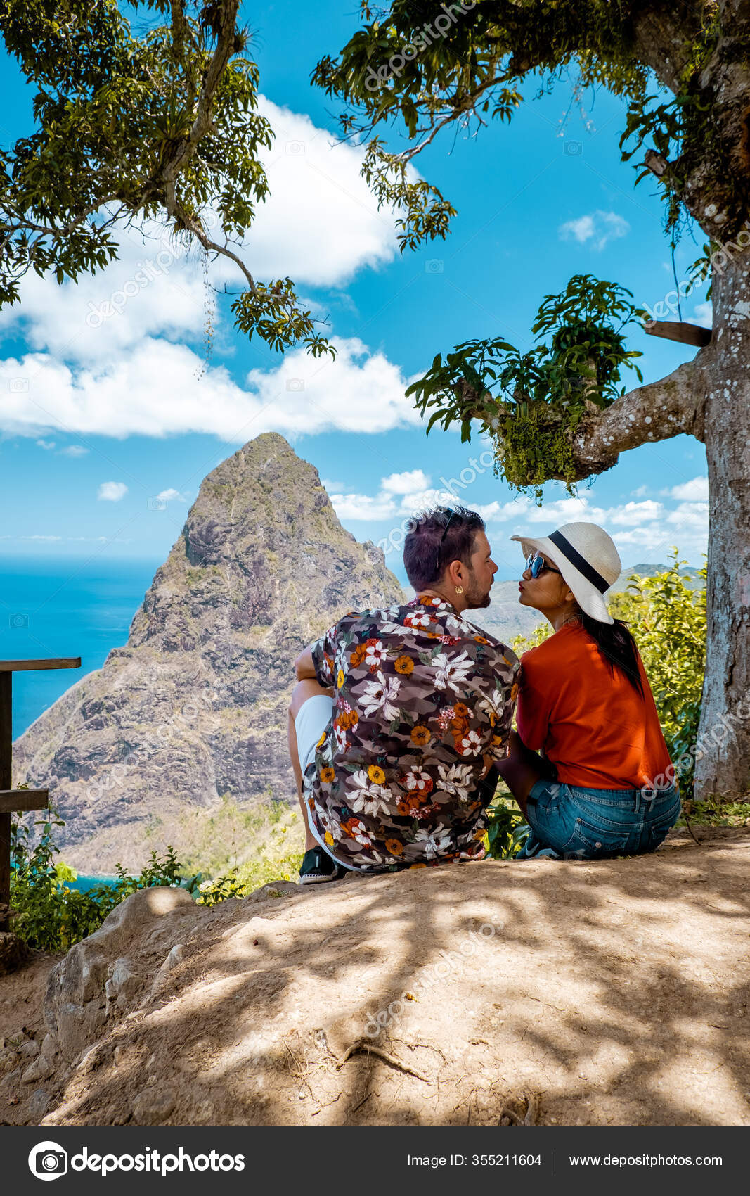 Saint Lucia caribbean, couple on vacation at the tropical Island of St ...