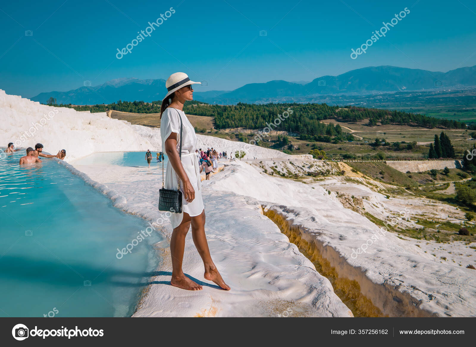 Turkey, Natural travertine pools and terraces in Pamukkale. Cotton ...