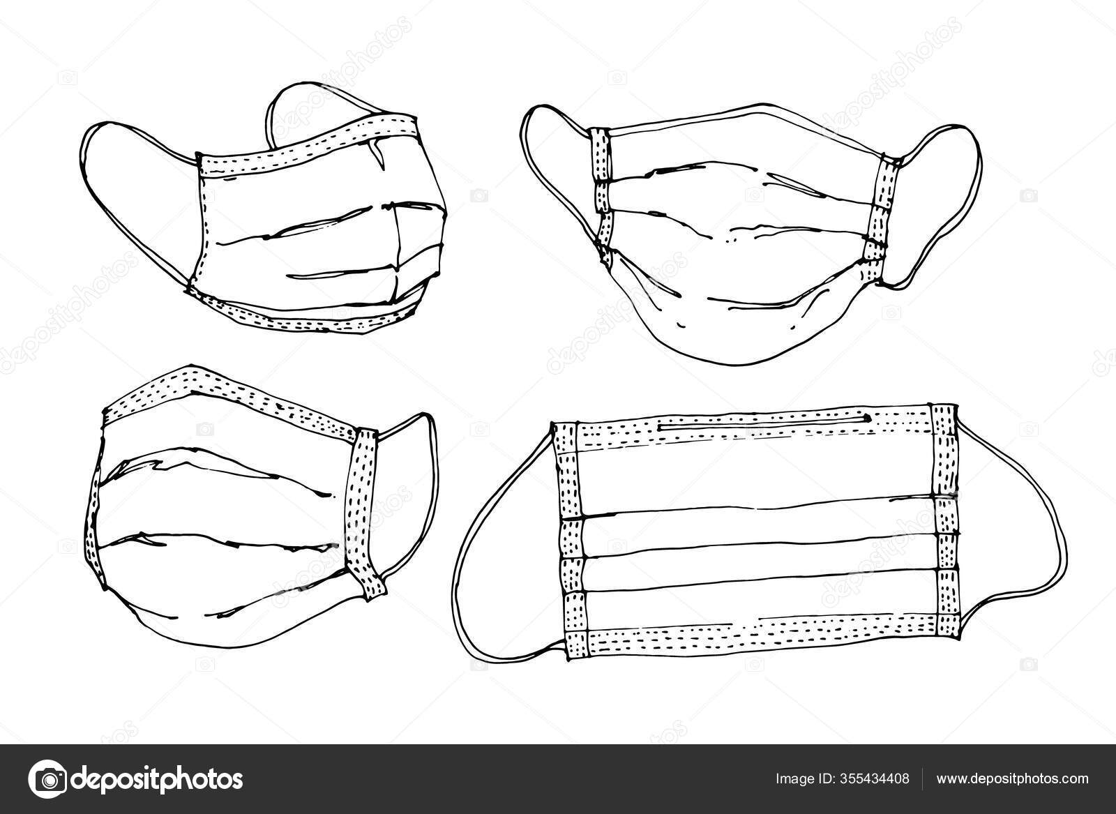 Sketch Drawing Disposable Medical Mask Vector Illustration White ...