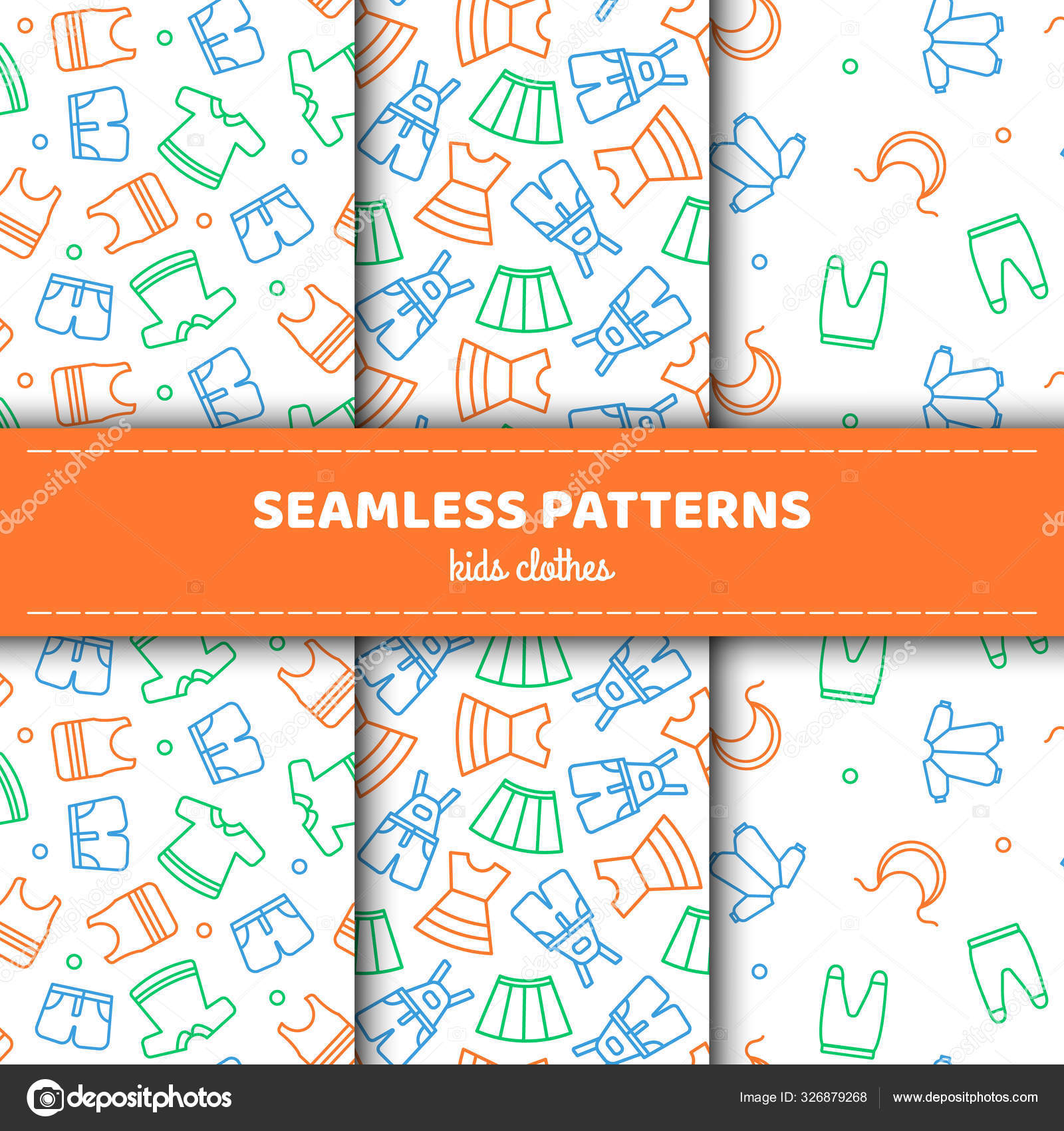 A set of seamless patterns with children's clothes. Vector illustration ...