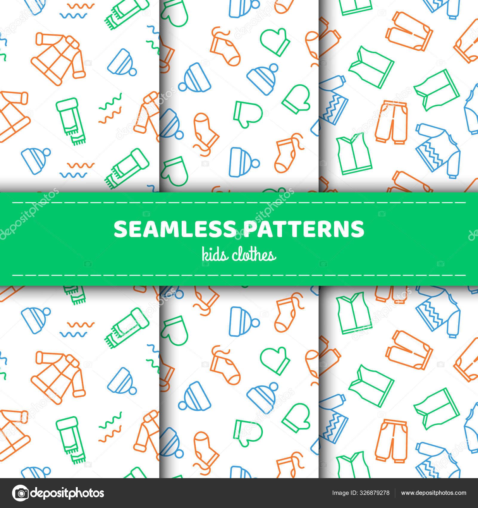 A set of seamless patterns with children's clothes. Vector illustration ...