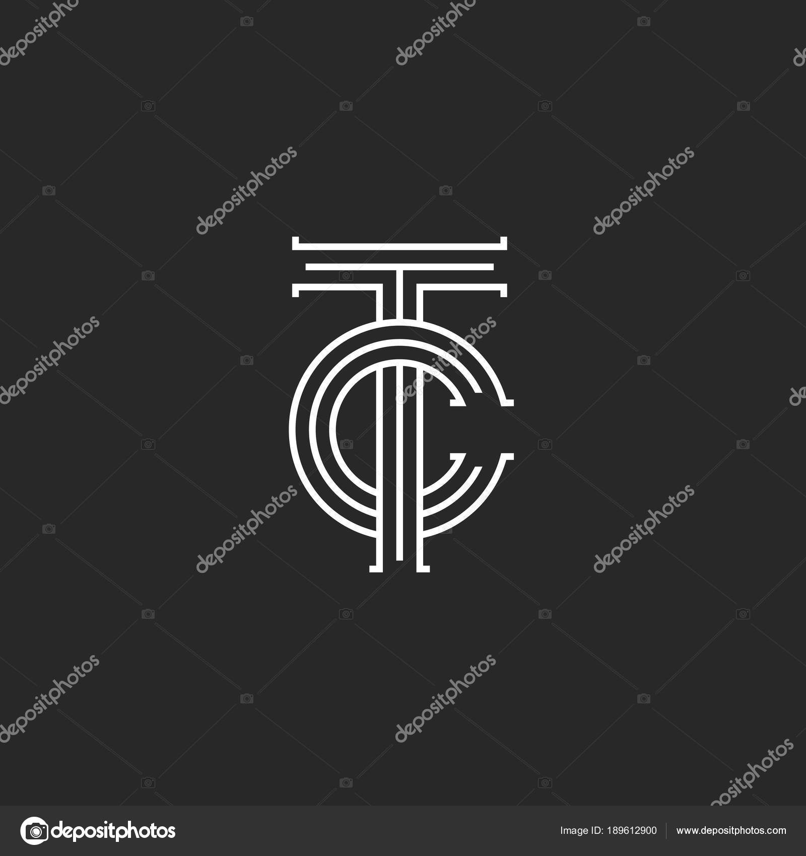 Letters TC logo monogram, overlapping thin lines CT initials emblem, linear style two letters T ...